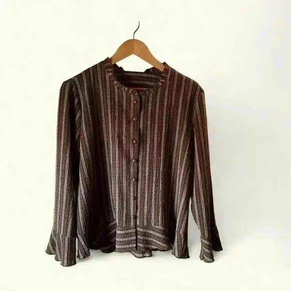 Dresses | Womens Dress Long Sleeves Strip Pint Buttondown Blouse Brown ...